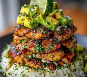 Honey Lime Chicken & Avocado Rice Stack – Best Recipes Ever